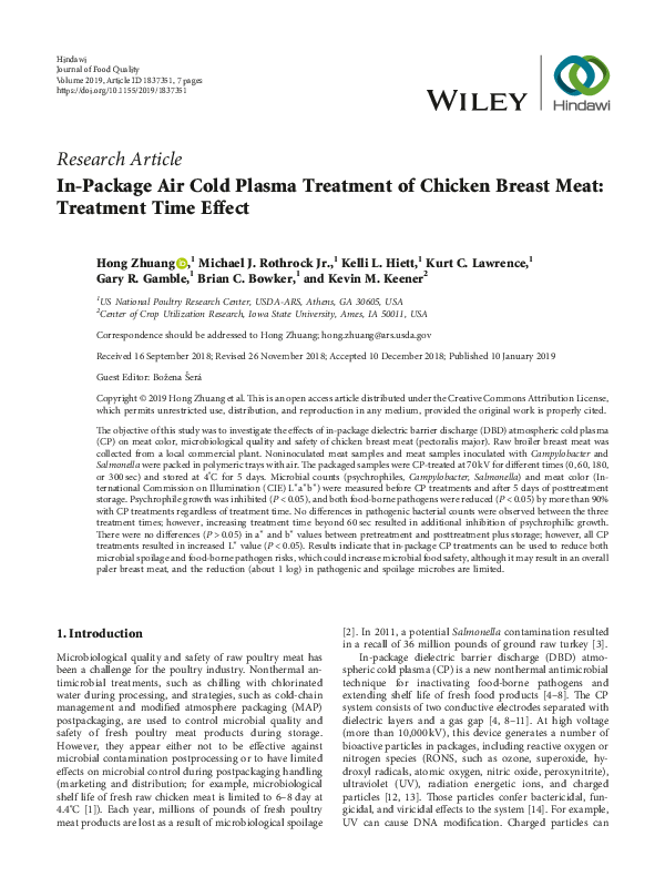 (PDF) In-Package Air Cold Plasma Treatment of Chicken Breast Meat ...