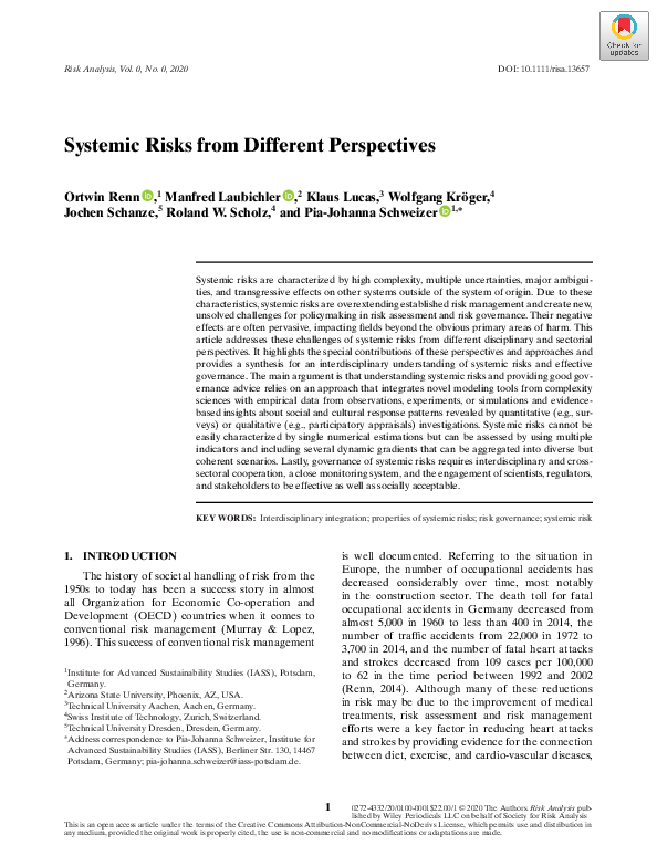 (PDF) Systemic Risks from Different Perspectives
