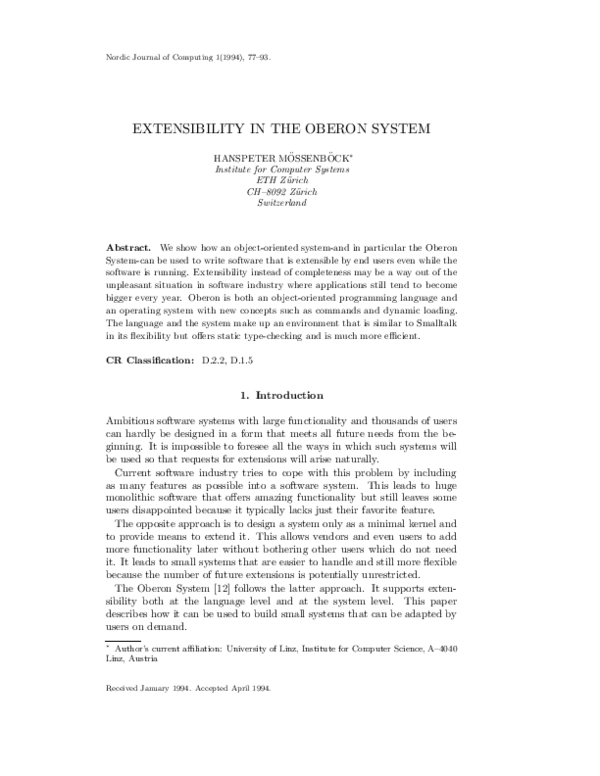 (PDF) Extensibility in the Oberon System