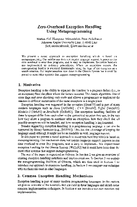 (PDF) Zero-overhead exception handling using metaprogramming
