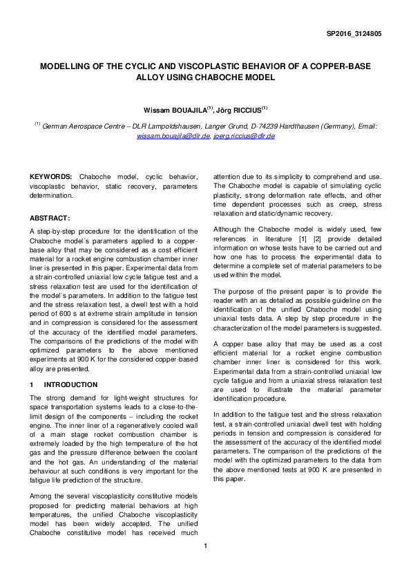 (PDF) Modelling of the Cyclic and Viscoplastic Behavior of a Copper ...