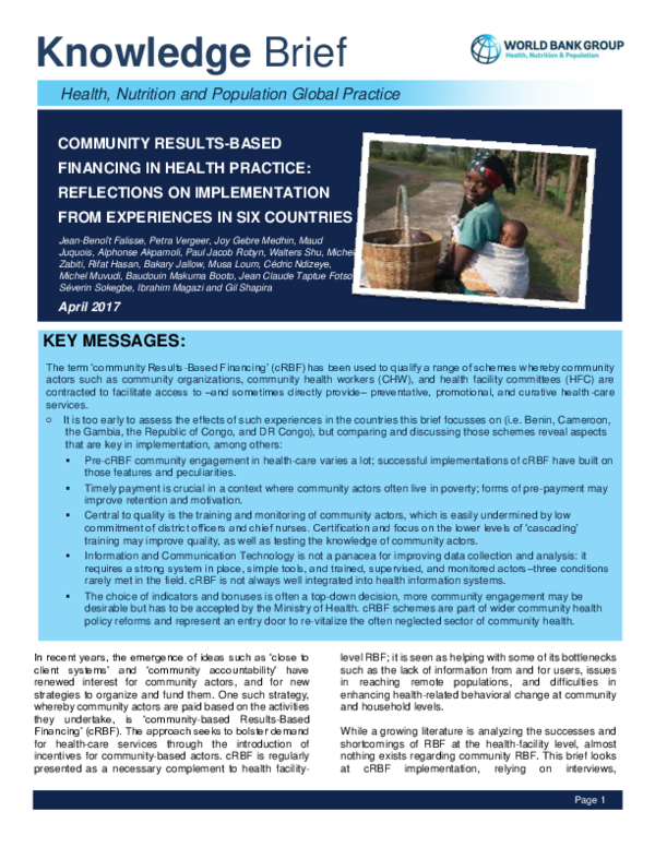 (PDF) Community Results-Based Financing in Health Practice