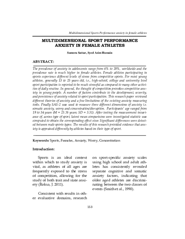 (PDF) Multidimensional Sport Performance Anxiety in Female Athletes