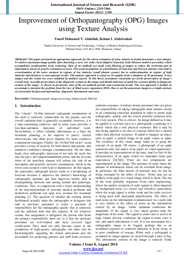 (PDF) Improvement of Orthopantography (OPG) Images using Texture Analysis | Prof. Dr. Yousif M ...
