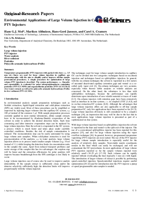 (PDF) Environmental applications of large volume injection in capillary GC using PTV injectors
