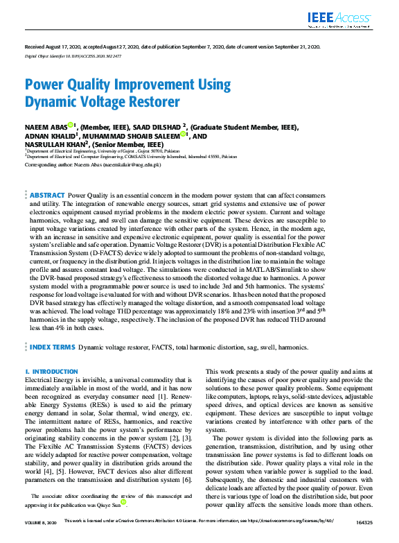 (PDF) Power Quality Improvement Using Dynamic Voltage Restorer
