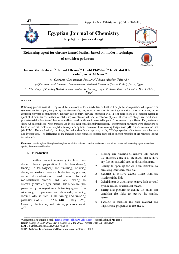 (PDF) Retanning agent for chrome tanned leather based on modern ...