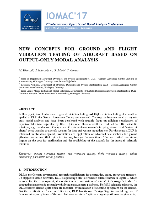 Pdf New Concepts For Ground And Flight Vibration Testing Of Aircraft Based On Output Only