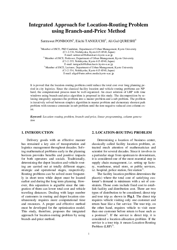 (PDF) Integrated Approach for Location-Routing Problem using Branch-and ...