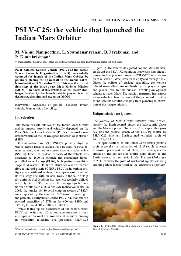 (PDF) PSLV-C25: the vehicle that launched the Indian Mars Orbiter