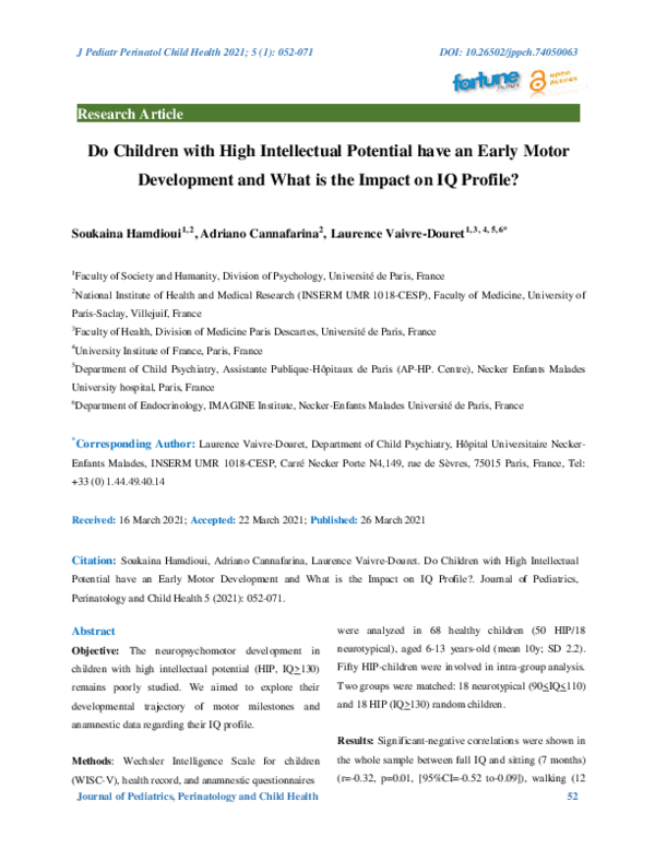(PDF) Do Children with High Intellectual Potential have an Early Motor ...