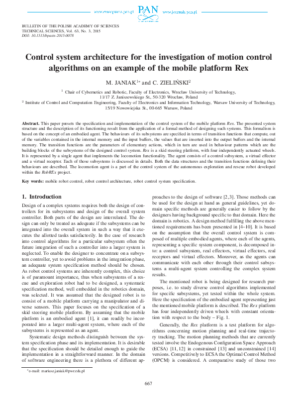 (PDF) Control system architecture for the investigation of motion control algorithms on an ...