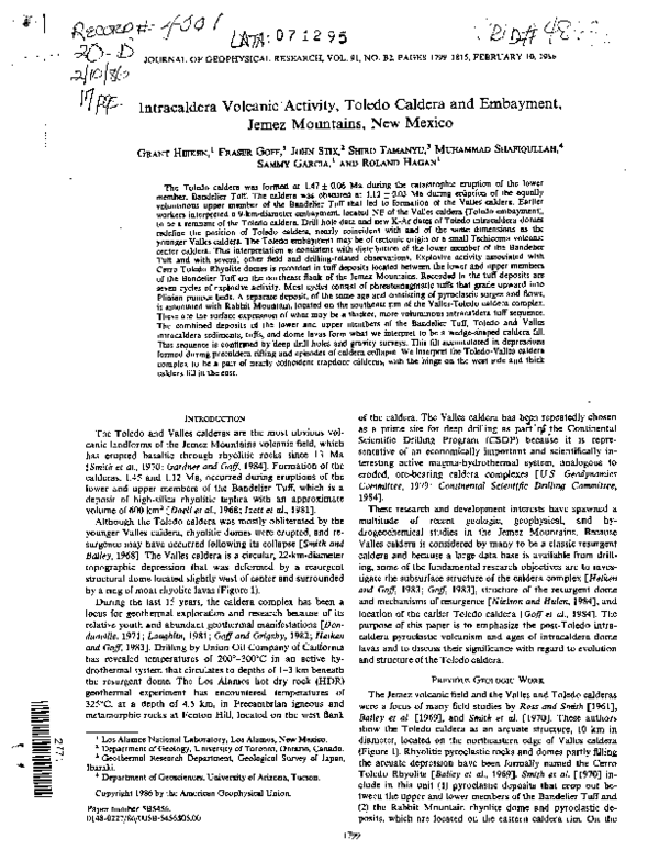 (PDF) Intracaldera volcanic activity, Toledo Caldera and Embayment ...