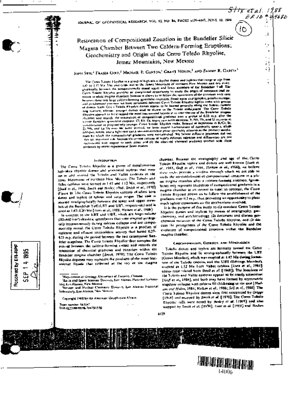 (PDF) Restoration of compositional zonation in the Bandelier silicic ...