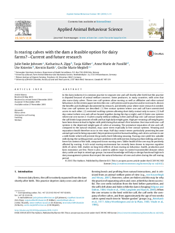 (PDF) Is rearing calves with the dam a feasible option for dairy farms ...