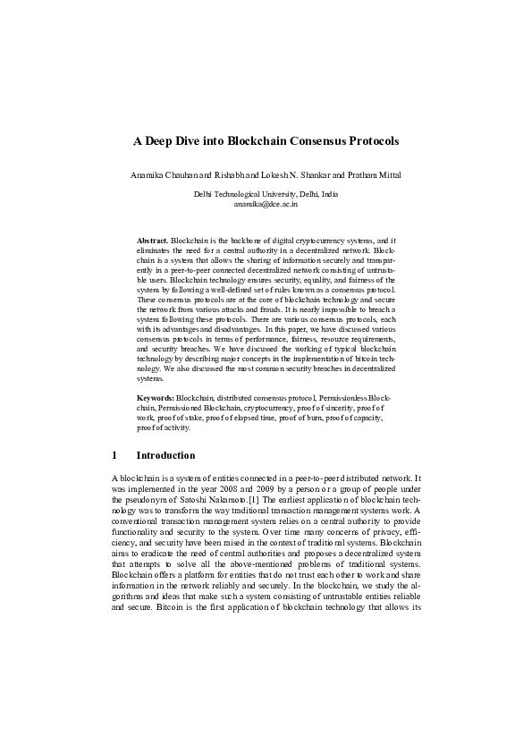 (PDF) A Deep Dive into Blockchain Consensus Protocols