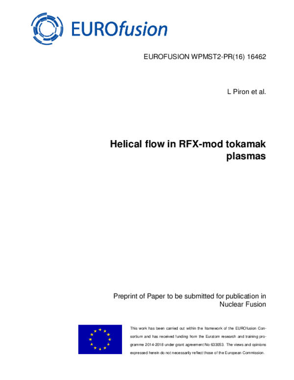 (PDF) Helical flow in RFX-mod tokamak plasmas