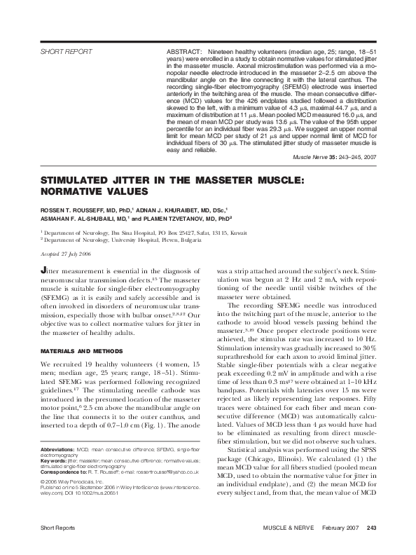 (PDF) Stimulated jitter in the masseter muscle: Normative values