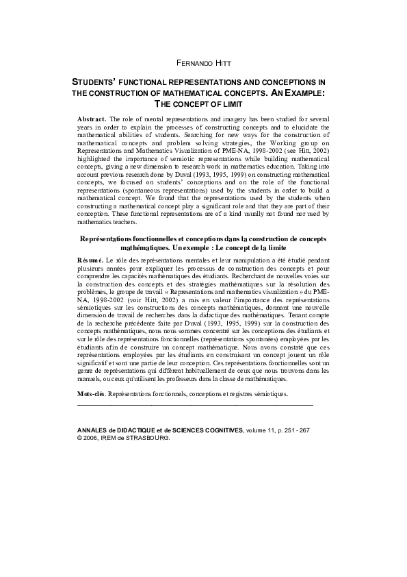 (PDF) Students' Functional Representations and Conceptions in the Construction of Mathematical ...