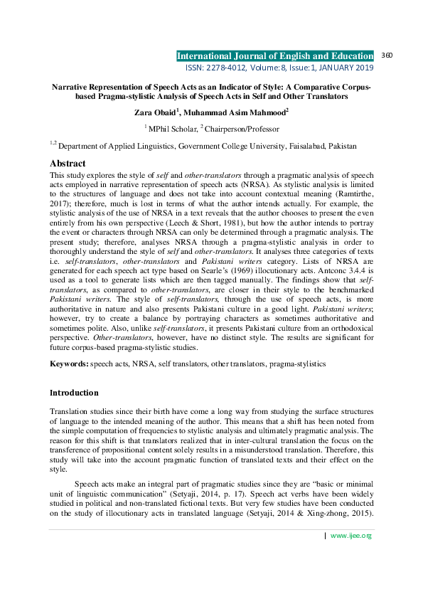 (PDF) Narrative Representation of Speech Acts as an Indicator of Style: A Comparative Corpus ...