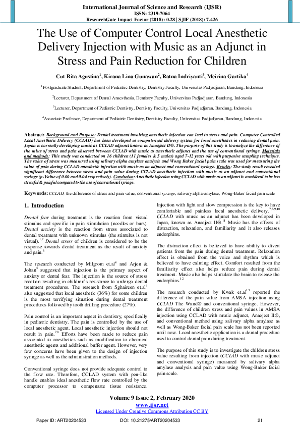 (PDF) The Use of Computer Control Local Anesthetic Delivery Injection ...