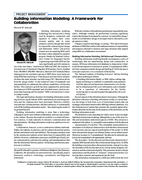 (PDF) Building Information Modeling: A Framework for Collaobroation