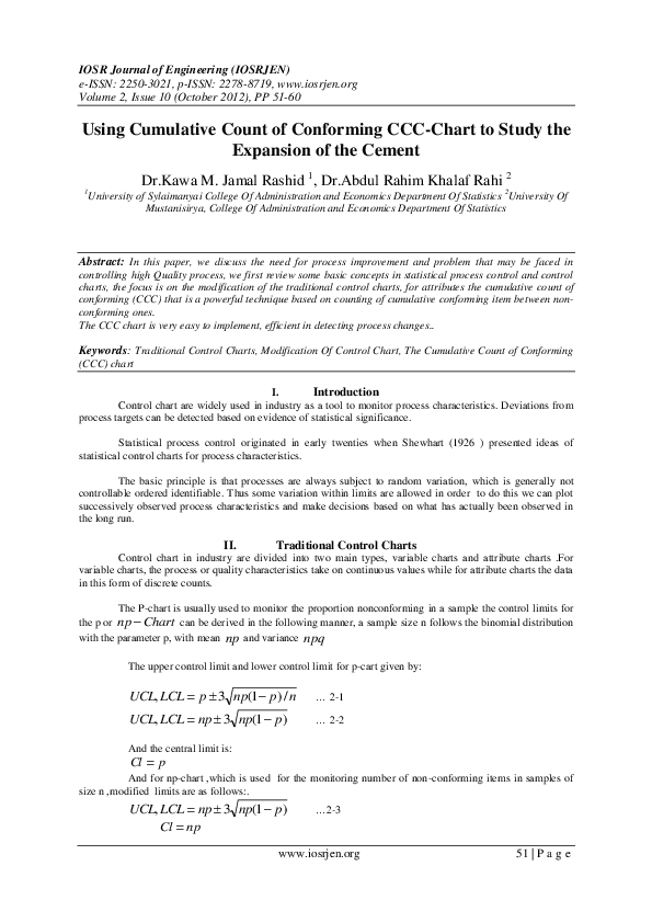 (PDF) Using Cumulative Count of Conforming CCC-Chart to Study the Expansion of the Cement