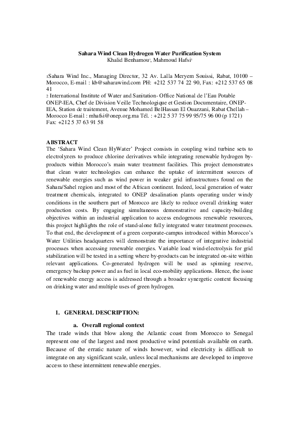 (PDF) Sahara Wind Clean Hydrogen Water Purification System