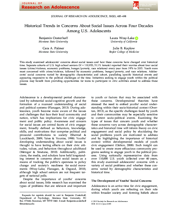 (PDF) Historical Trends in Concerns About Social Issues Across Four ...