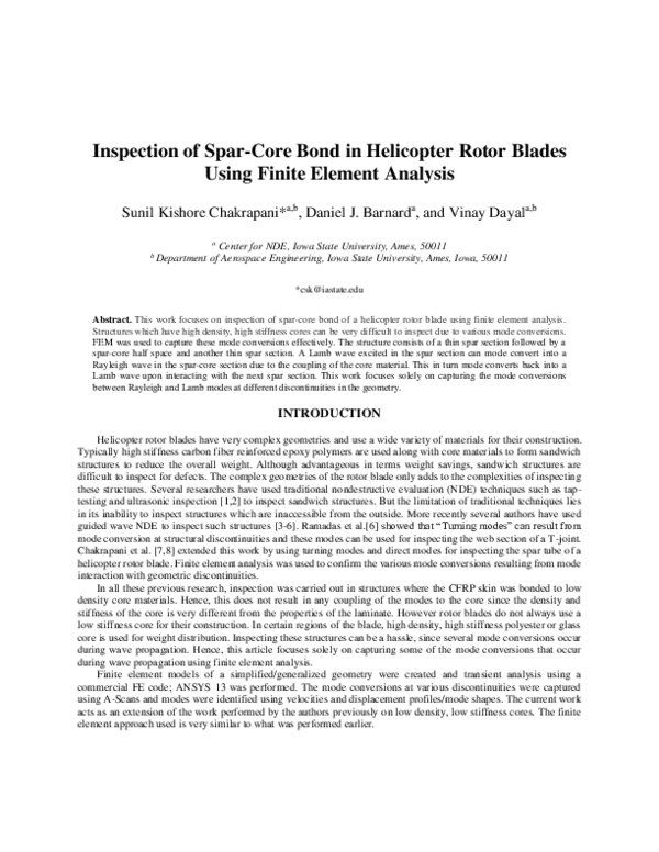 (PDF) Inspection of spar-core bond in helicopter rotor blades using ...
