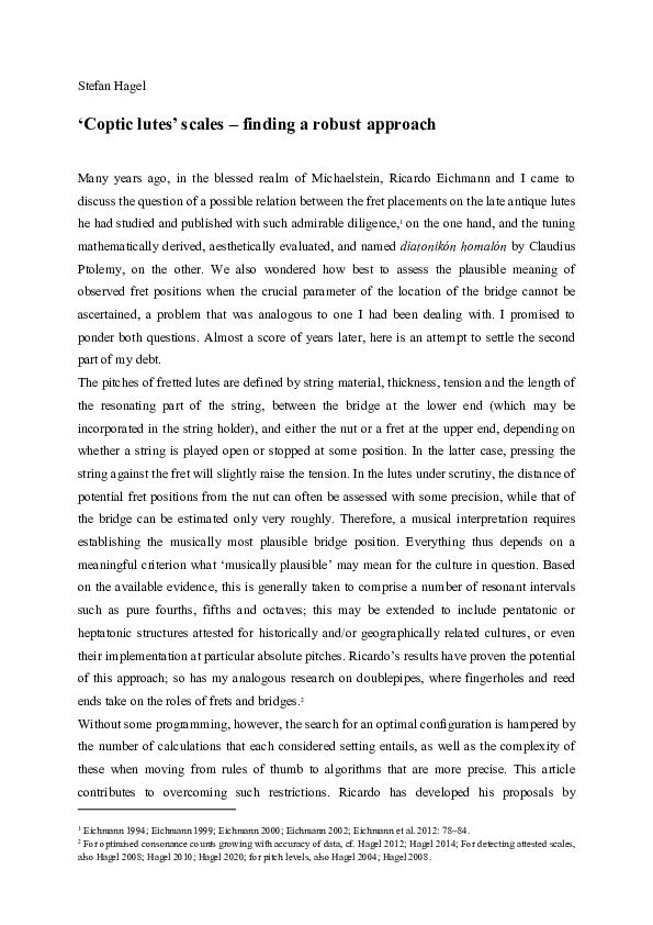 (PDF) ‘Coptic lutes’ scales – finding a robust approach