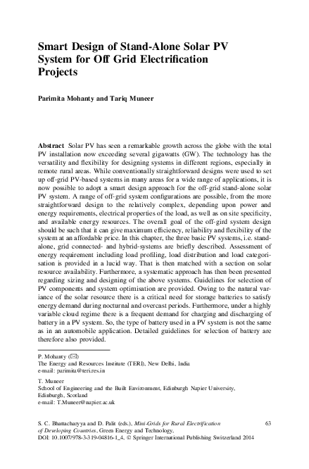 (PDF) Smart Design of Stand-Alone Solar PV System for Off Grid ...