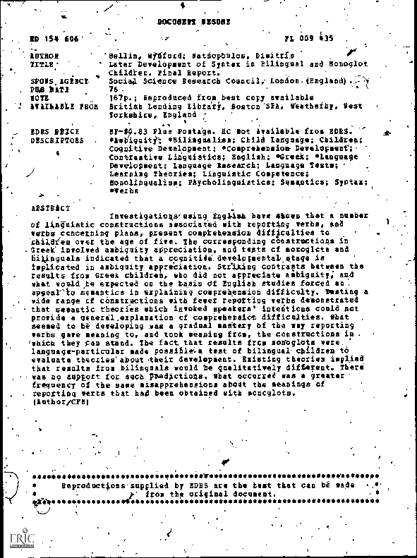 (PDF) Later Development of Syntax in Bilingual and Monoglot Children ...