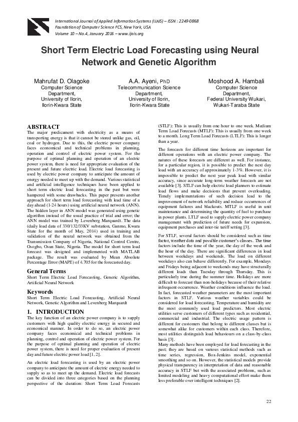 Pdf Short Term Electric Load Forecasting Using Neural Networks Bezzazi Boudjema