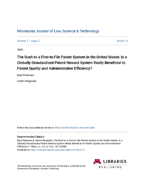 (PDF) The Rush to a First-to-File Patent System in the United States ...