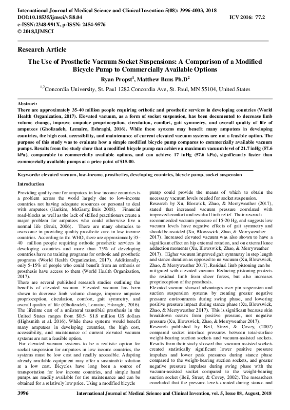 (PDF) The Use of Prosthetic Vacuum Socket Suspensions: A Comparison of ...