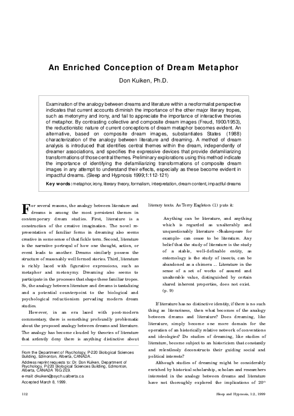 (PDF) An Enriched Conception of Dream Metaphor