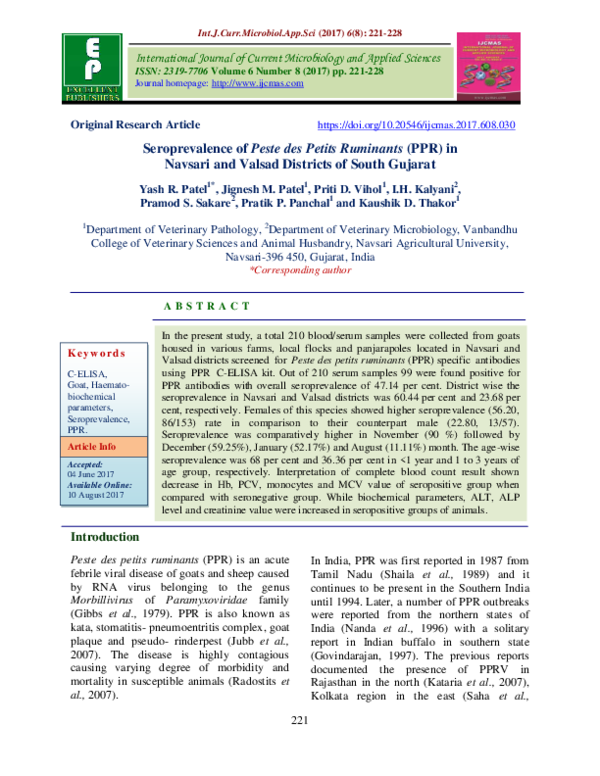 (PDF) Seroprevalence of peste des petits ruminants (PPR) among sheep ...