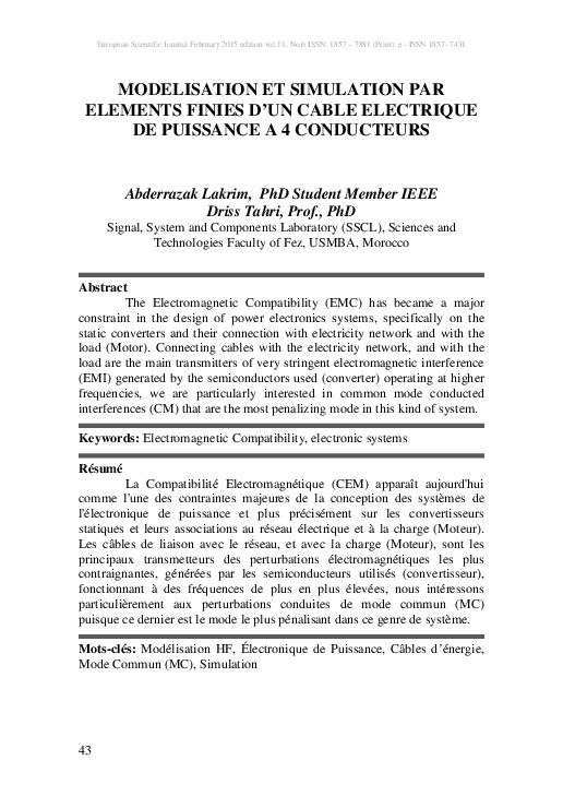(PDF) Modelisation et Simulation Par Elements Finies D’Un Cable Electrique De Puissance a 4 ...