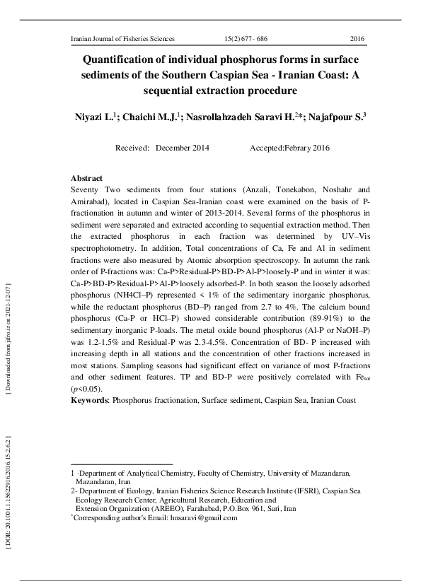 (PDF) Quantification of individual phosphorus forms in surface sediments of the Southern Caspian ...
