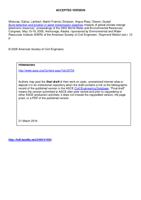 (PDF) Burst detection and location in water transmission pipelines