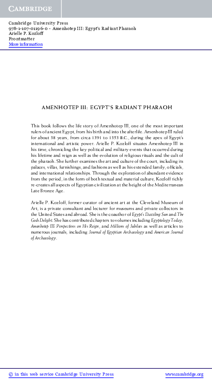 (PDF) Amenhotep III: Egypt's radiant pharaoh