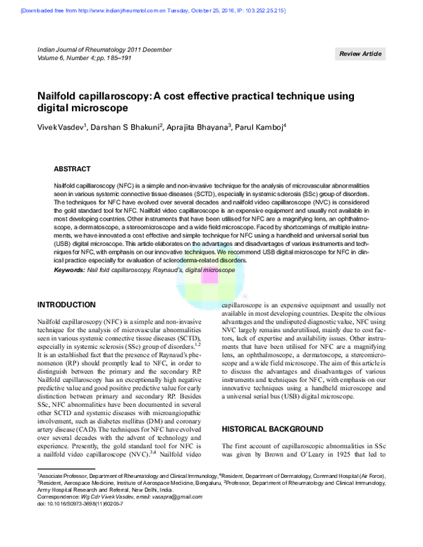 (PDF) Nailfold capillaroscopy: A cost effective practical technique ...