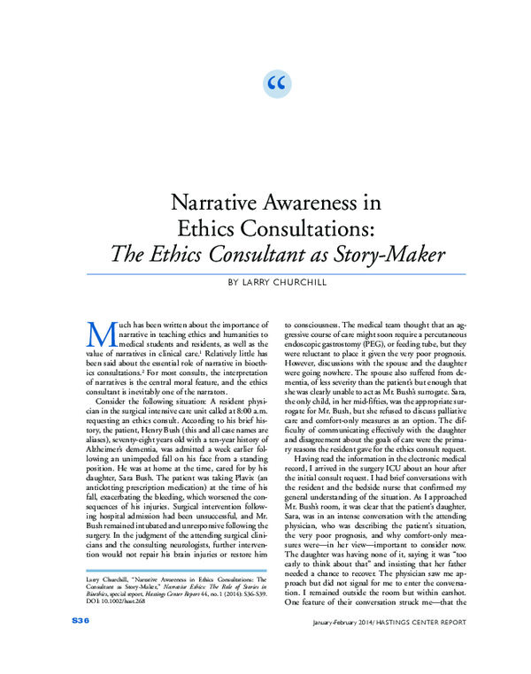 (PDF) Narrative awareness in ethics consultations: the ethics ...