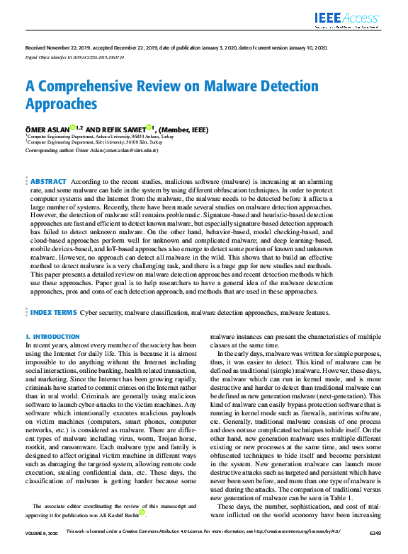 Pdf A Comprehensive Review On Malware Detection Approaches