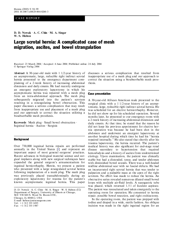 (PDF) Large scrotal hernia: a complicated case of mesh migration ...