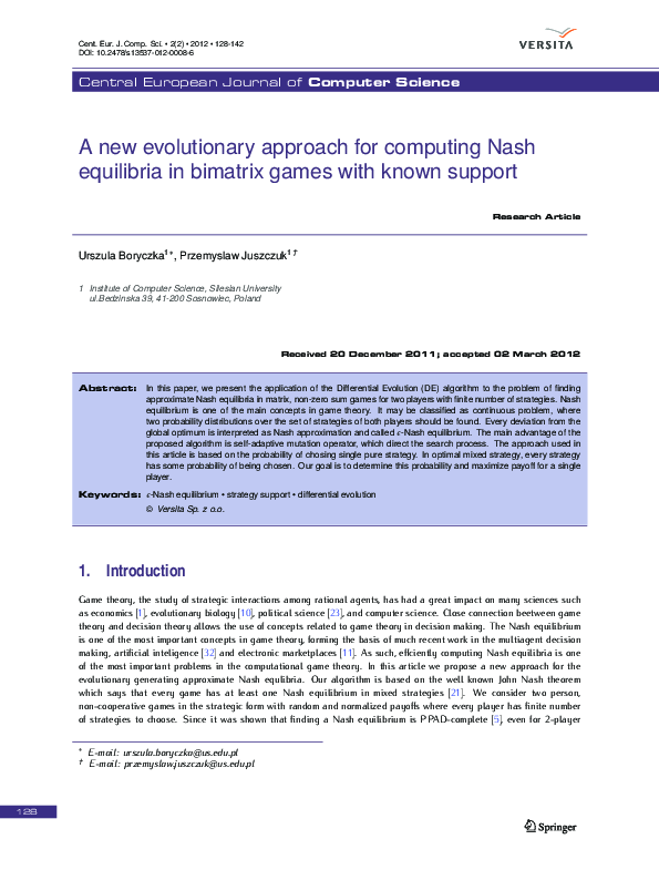 (PDF) A new evolutionary approach for computing Nash equilibria in ...