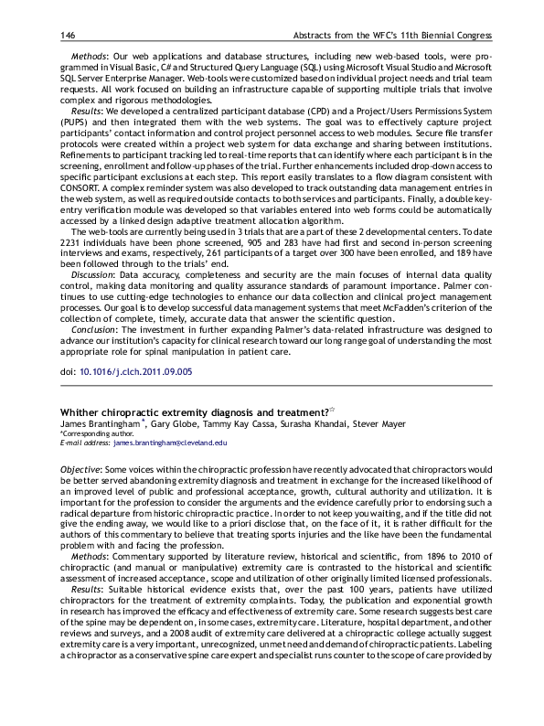 (PDF) Whither chiropractic extremity diagnosis and treatment?