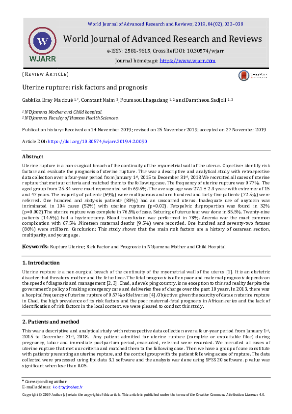 (PDF) Uterine rupture: risk factors and prognosis
