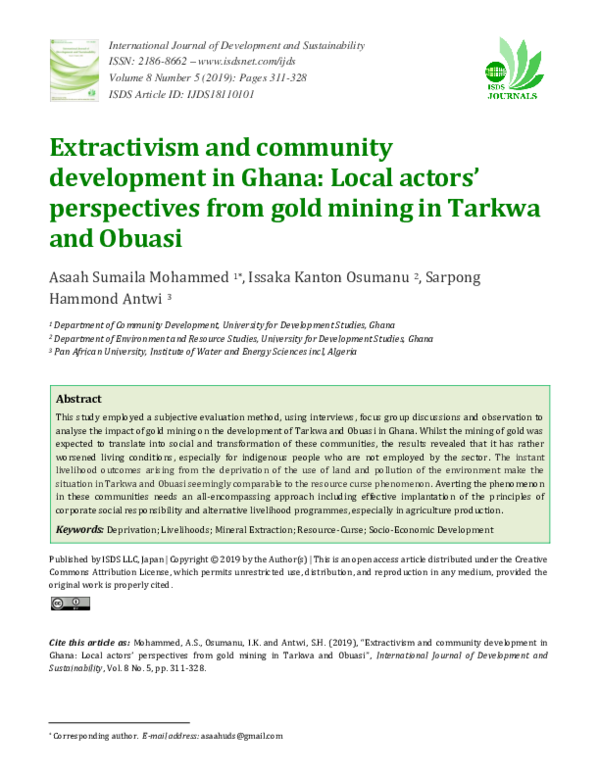 (PDF) Extractivism and Community Development in Ghana: Local Actors’ Perspectives from Gold ...